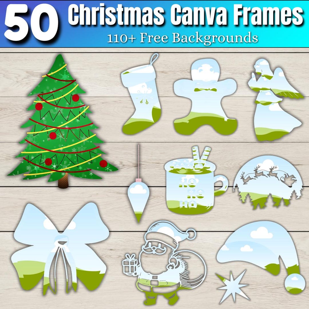 50 + Christmas Canva Frames Template, Holiday Frames, Santa Frame ...