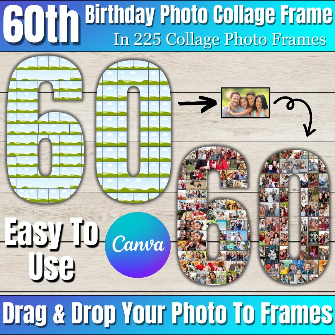 60th Birthday Frame Template, 60th Anniversary Photo Collage ...