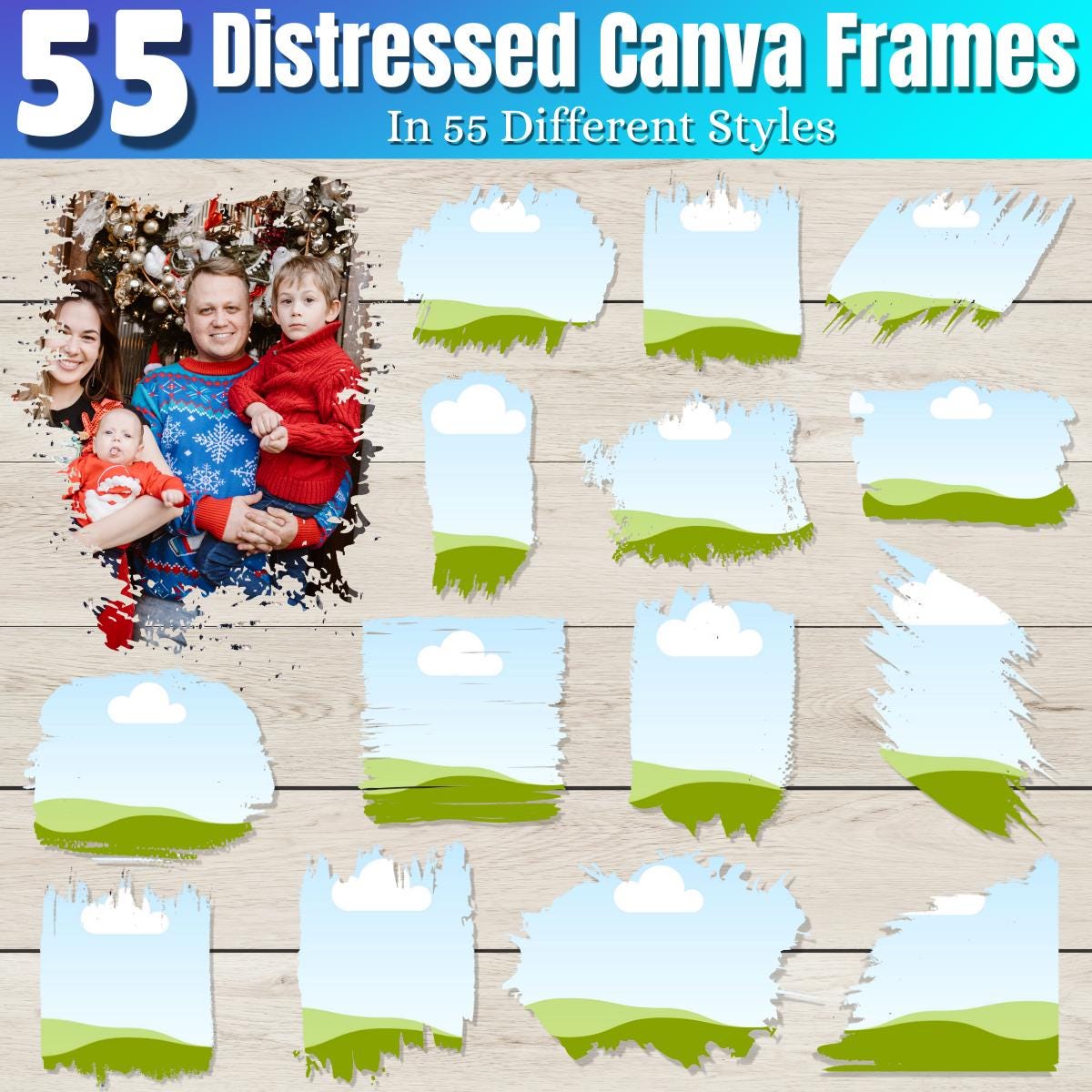 55 Distressed Canva Frames Template, Photo Collage Sublimation, Bleach ...