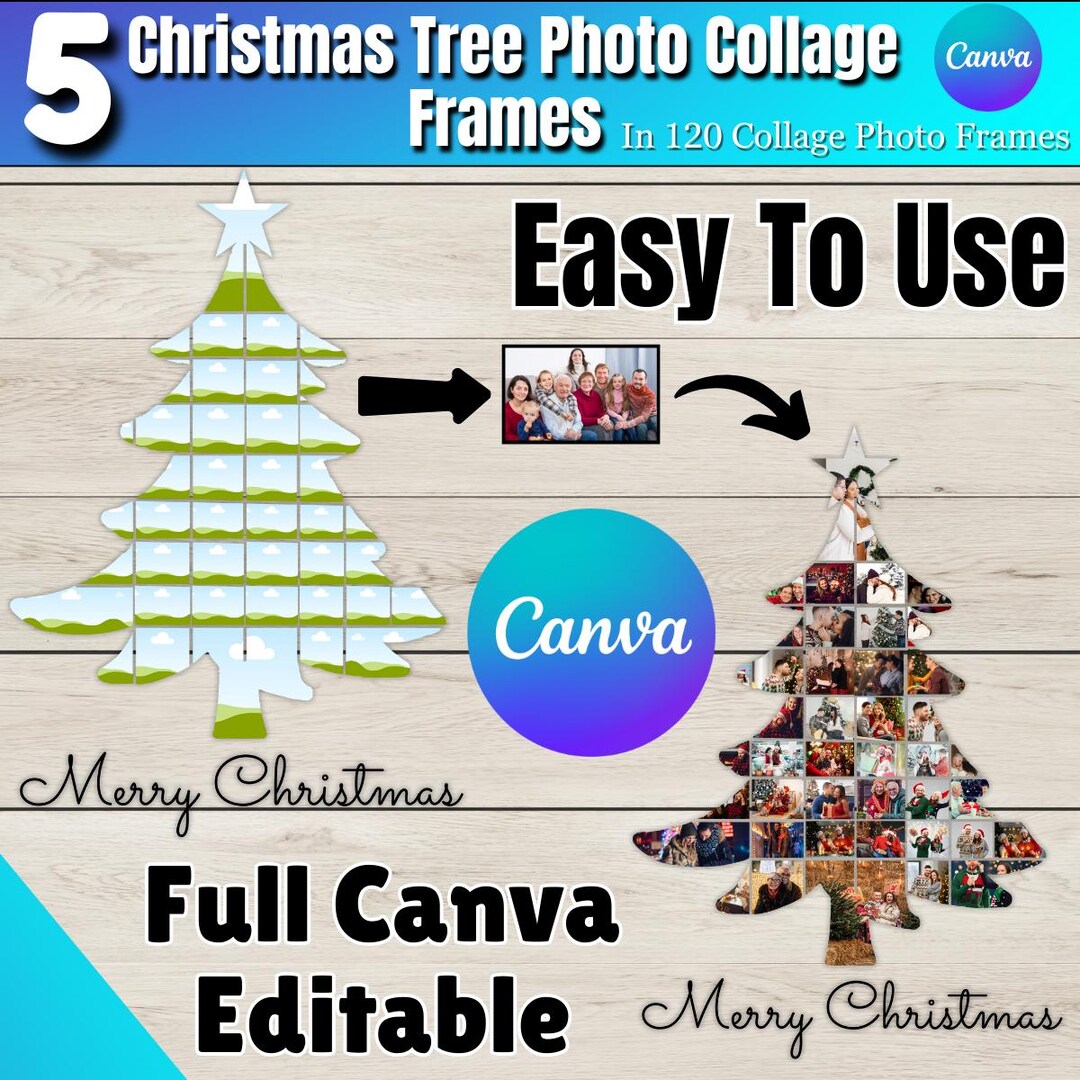 Christmas Tree Photo Collage Frames, Christmas Tree Canva Frames ...