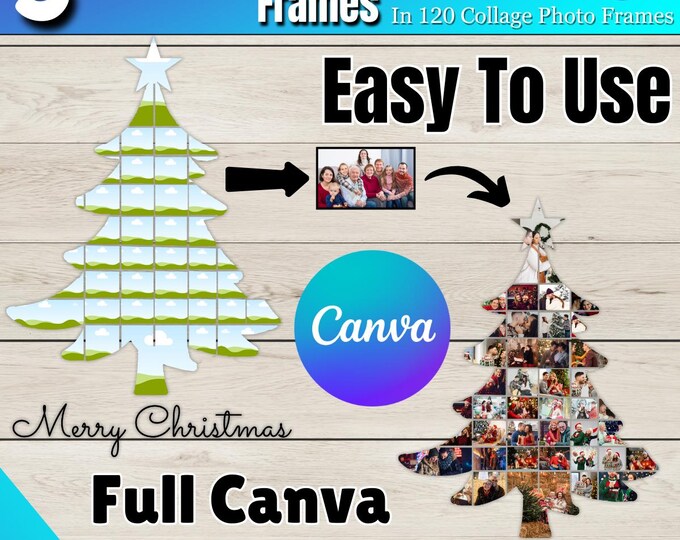 Christmas Tree Photo Collage Frames, Christmas Tree Canva Frames ...