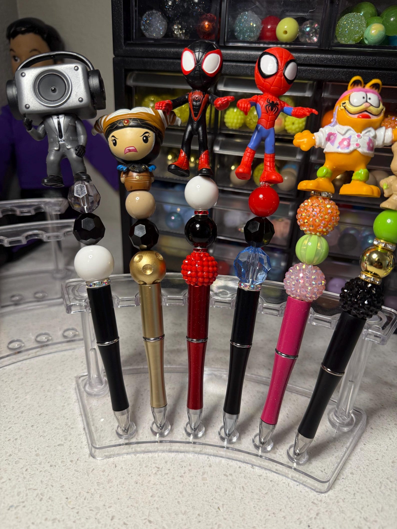 Character Beaded Pen Garfield ,jujutsu Kaisen , Rita , Groot , Spider ...