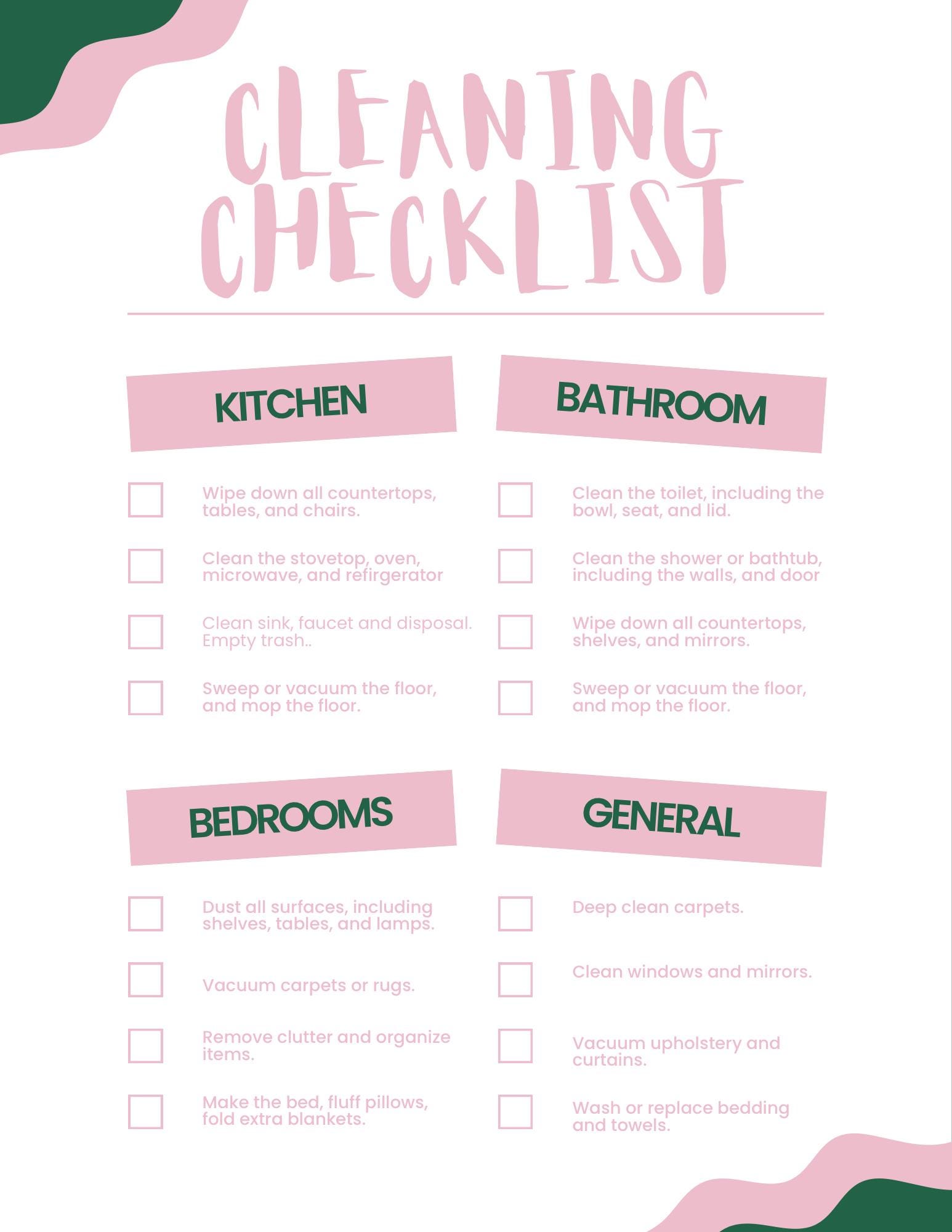 Cute Cleaning Checklist Digital File - Etsy