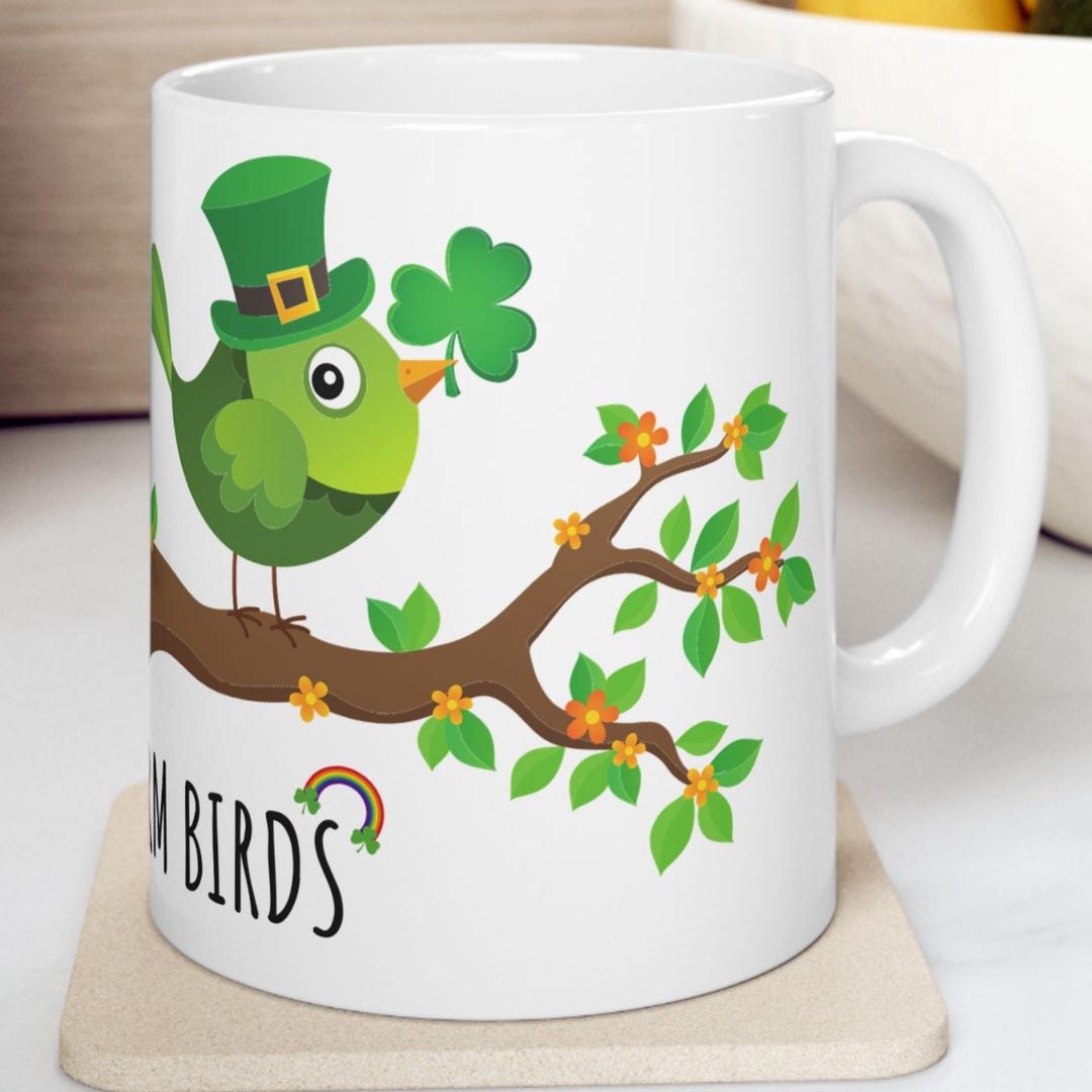 St Patrick's Day Mug | Cute Lucky Charm Birds Coffee Cup, Fun Irish ...