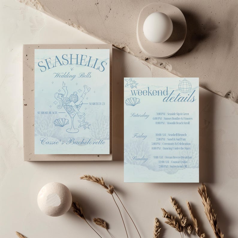 Seashells and Wedding Bells Bachelorette Party Invitation and Itinerary ...