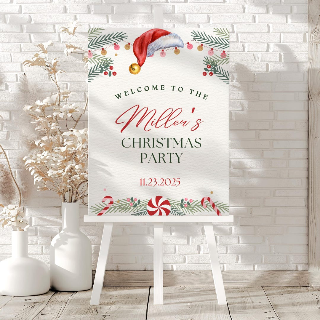 Christmas Party Welcome Sign Template, Editable Holiday Party Sign ...