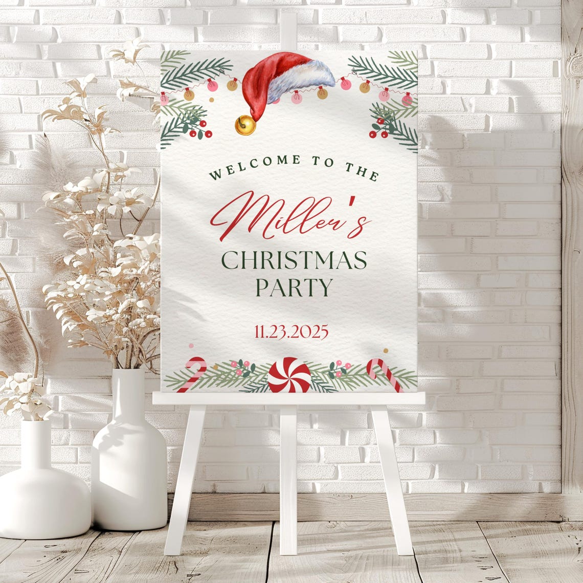 Christmas Party Welcome Sign Template, Editable Holiday Party Sign ...