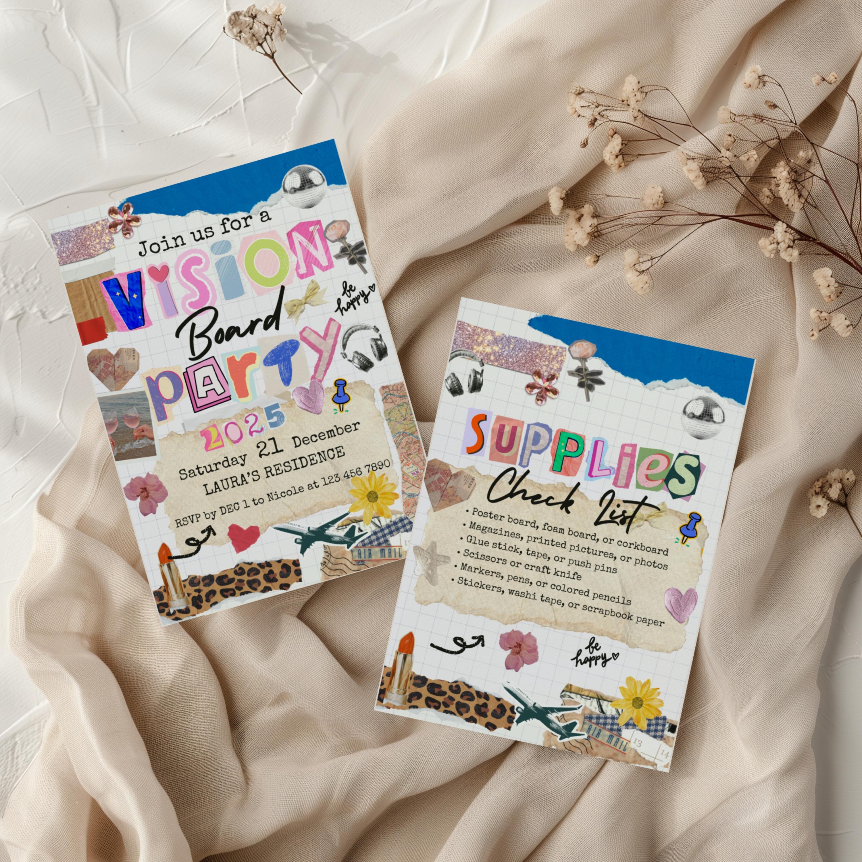 Vision Board Party Invite Girls Night Digital Invite Editable Template ...