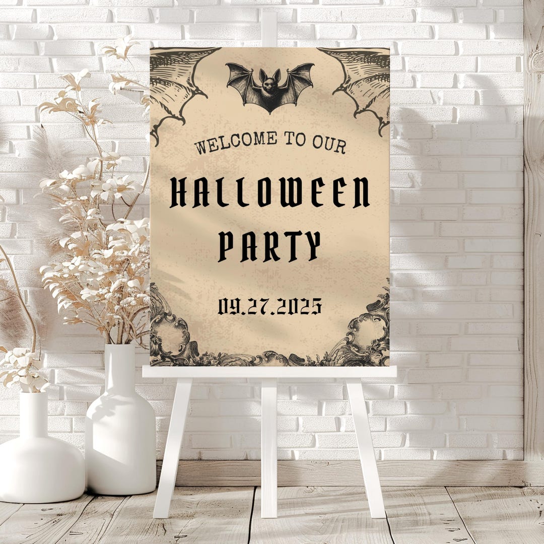 Halloween Party Welcome Sign Template Editable Spooky Party Poster ...