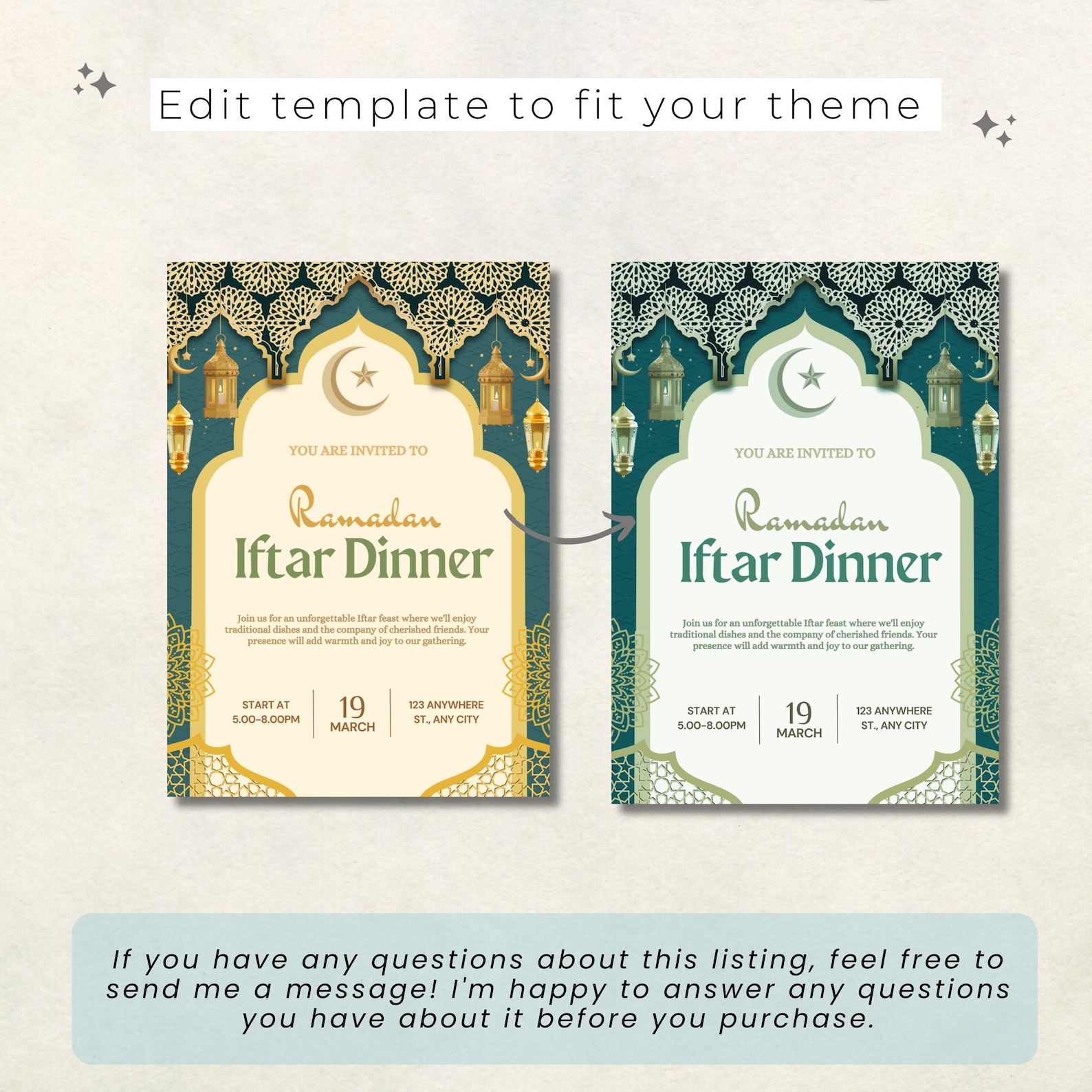 Ramadan Iftar Dinner Invitation Template, Editable Ramadan Party Invite ...