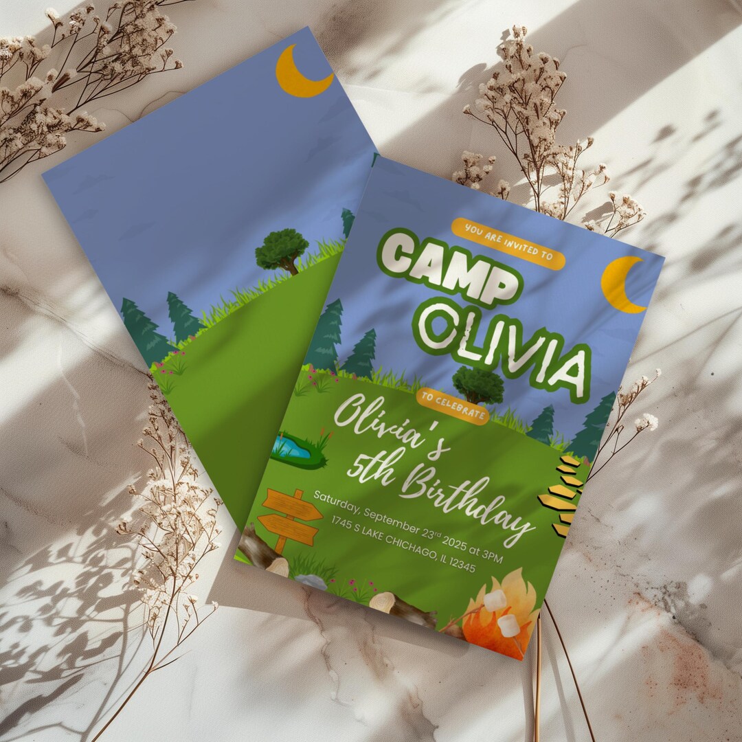 Camping Birthday Invitation Template, Campfire Party Invite (canva ...