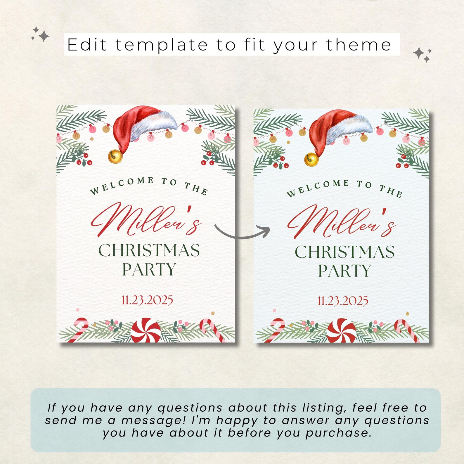 Christmas Party Welcome Sign Template, Editable Holiday Party Sign ...