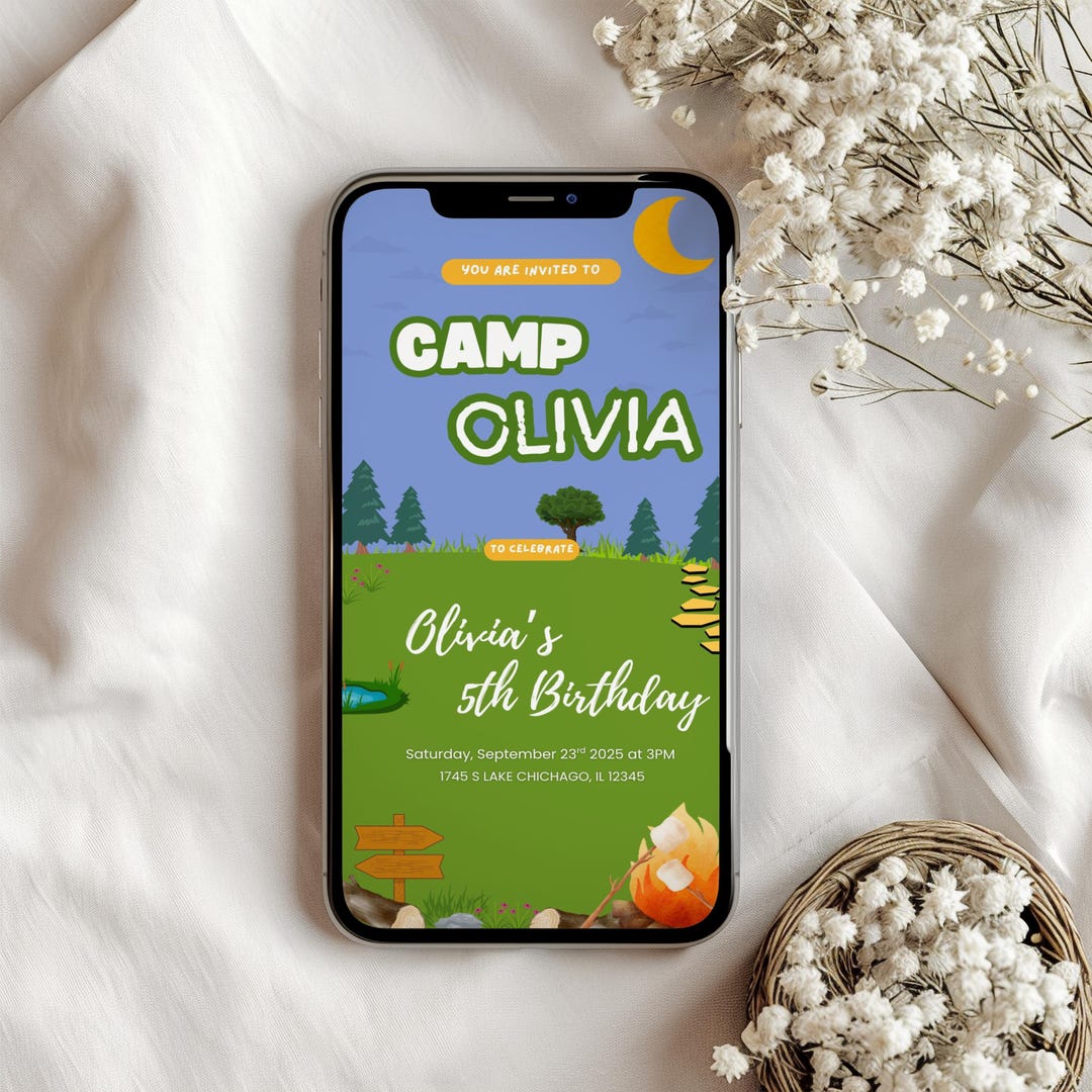 Camp Birthday Invitation Template, Editable Camping Birthday Party ...