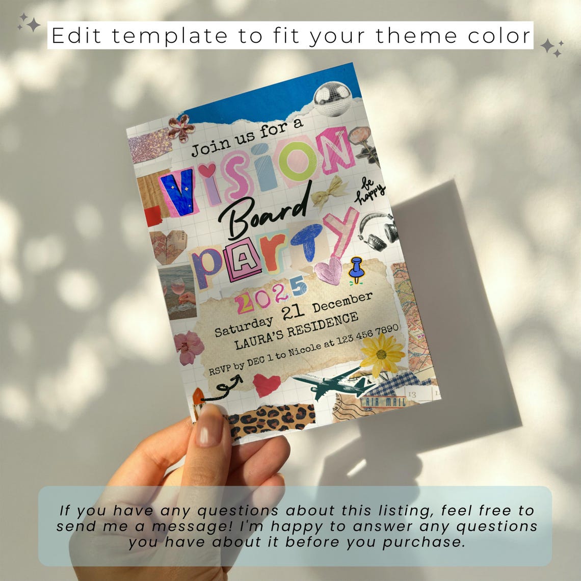 Vision Board Party Invite Editable Template New Years 2025 Vision Board ...
