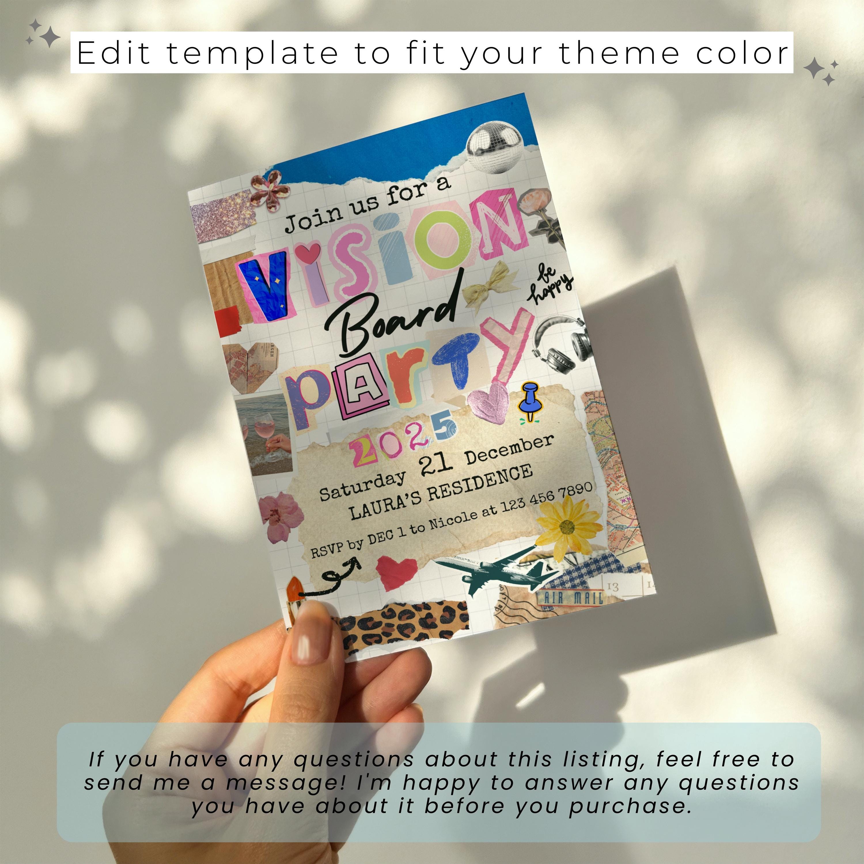 Vision Board Party Invite Girls Night Digital Invite Editable Template ...