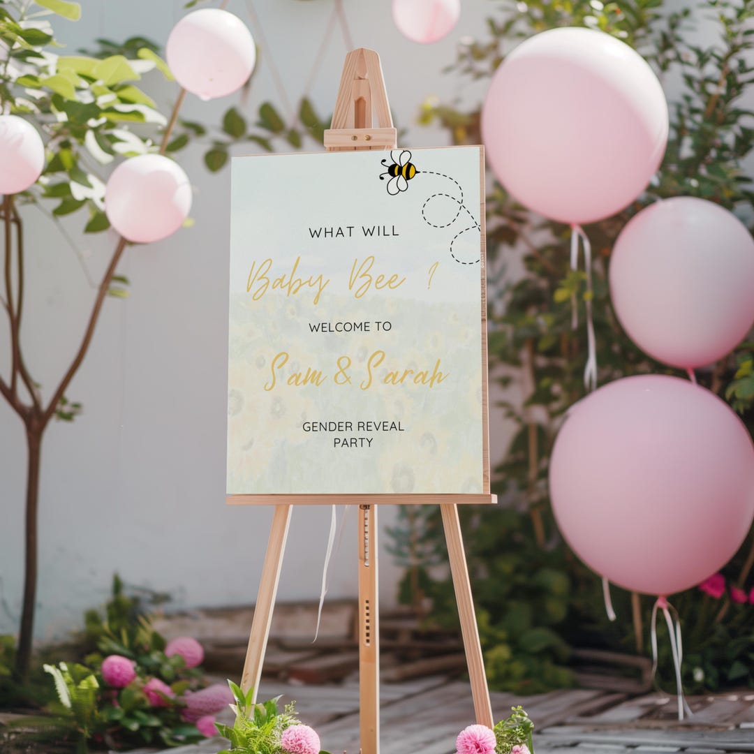 Editable Honey Bee Gender Reveal Welcome Sign, What Will Baby Bee Sign ...