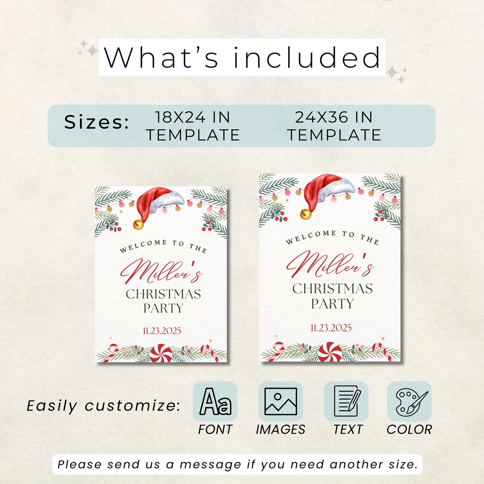 Christmas Party Welcome Sign Template, Editable Holiday Party Sign ...