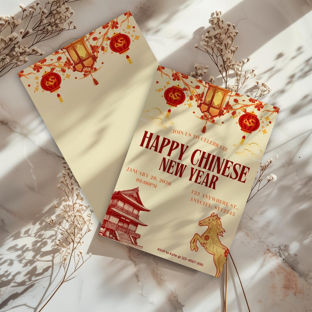 Happy Chinese New Year Party Invitation Template Editable Printable ...