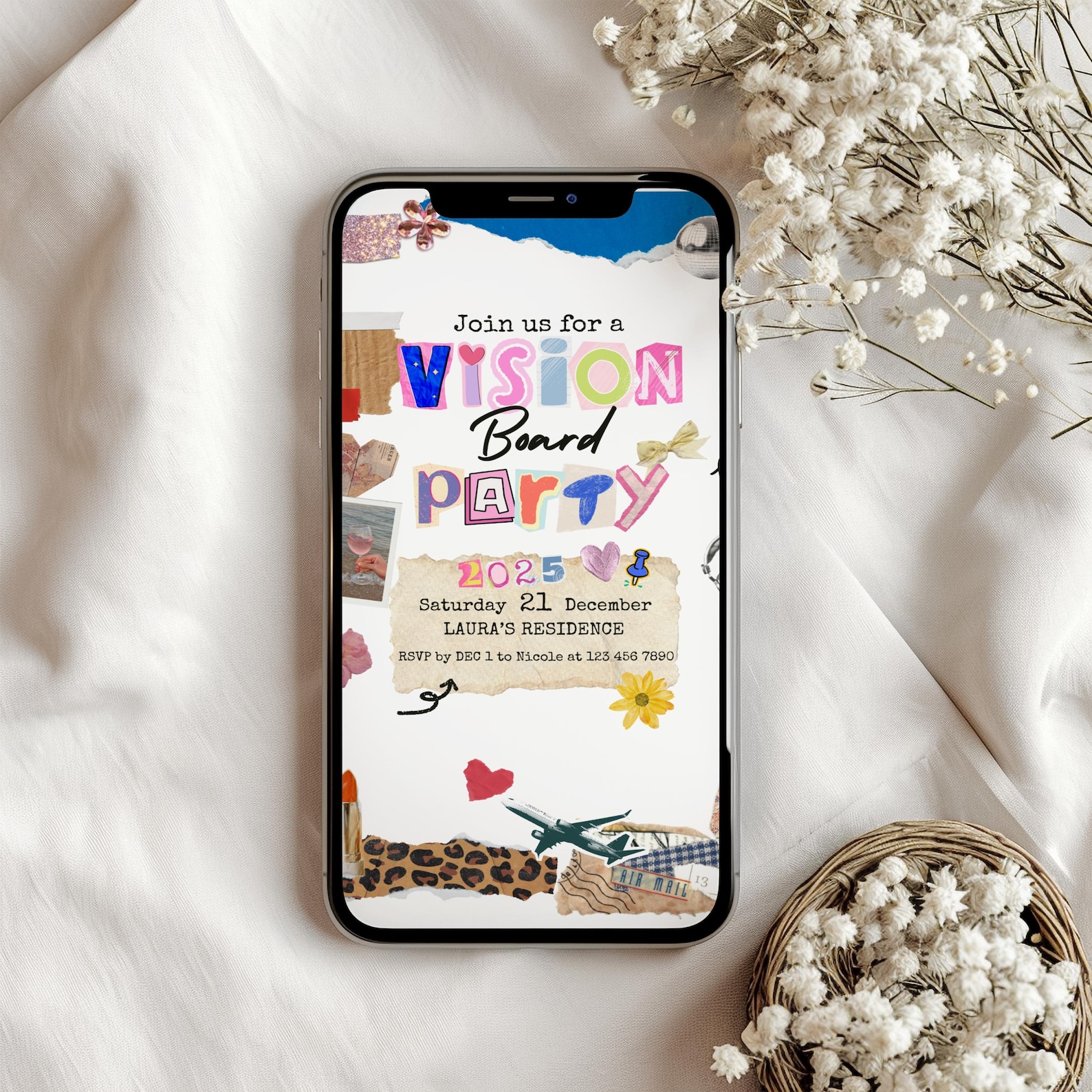 Vision Board Party Invite Girls Night Digital Invite Editable Template ...