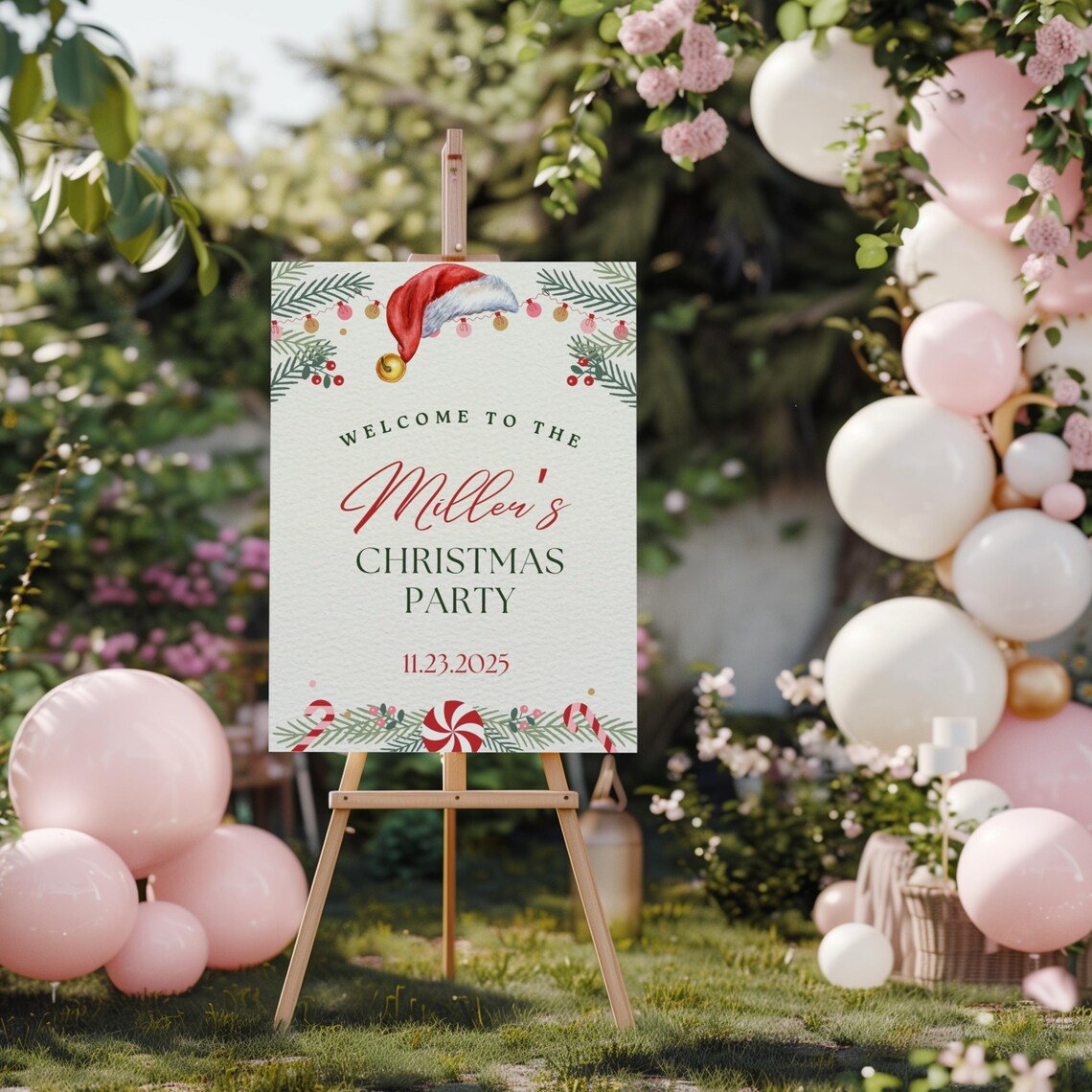 Christmas Party Welcome Sign Template, Editable Holiday Party Sign ...