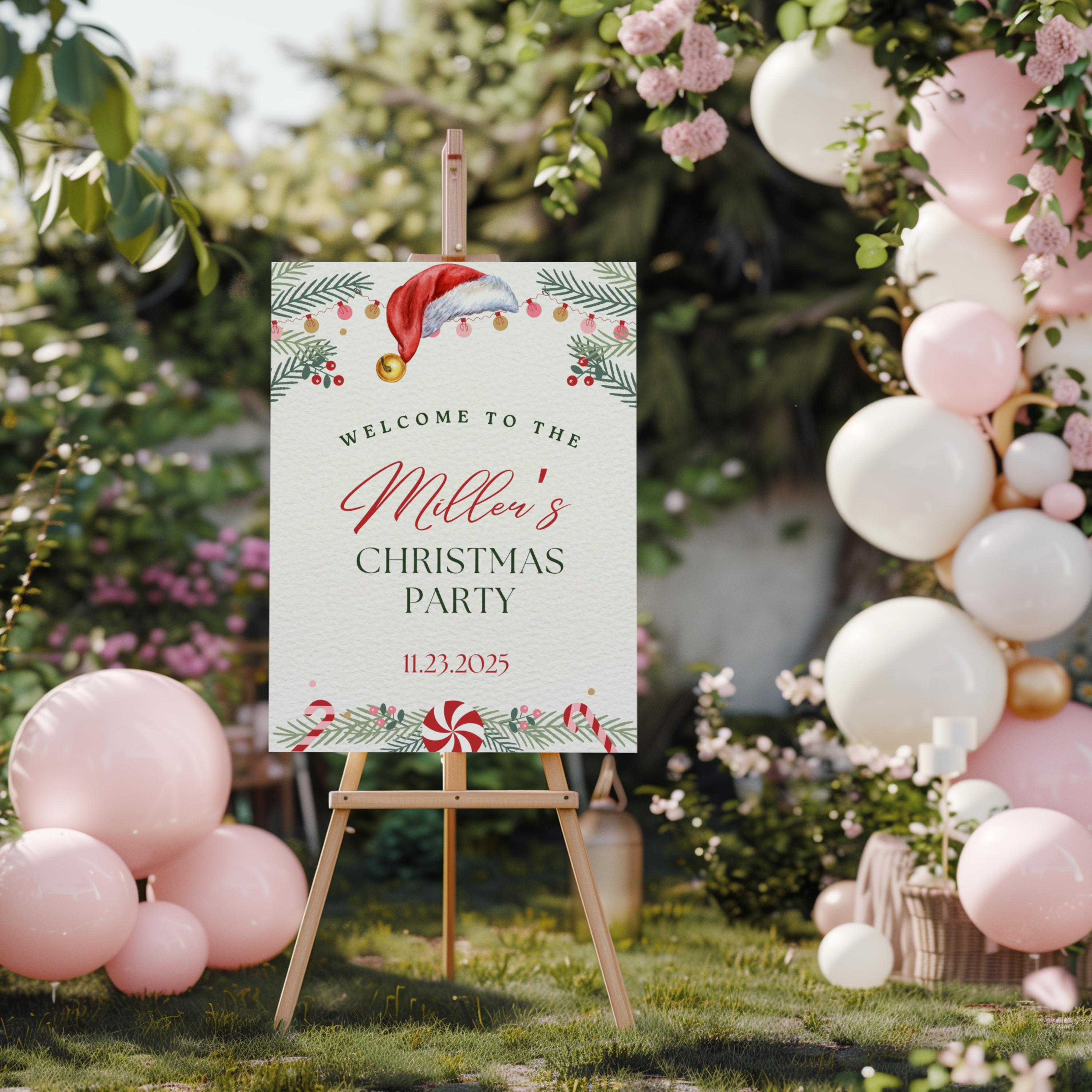 Christmas Party Welcome Sign Template, Editable Holiday Party Sign ...