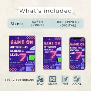 Arcade Birthday Invitation Editable in Canva, Retro Gaming Party Invite ...