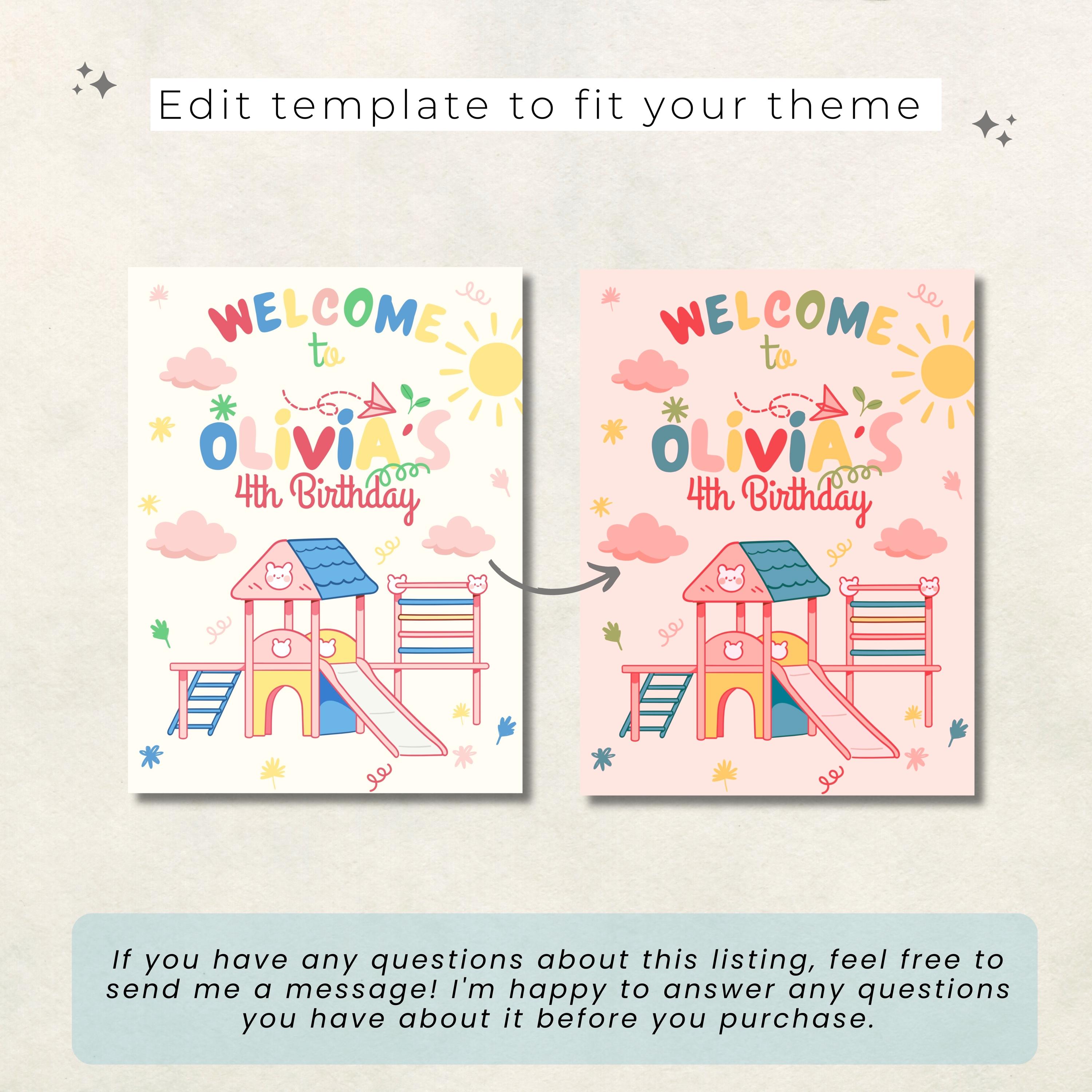 Playground Birthday Welcome Sign Template, Kids Park Party (digital ...