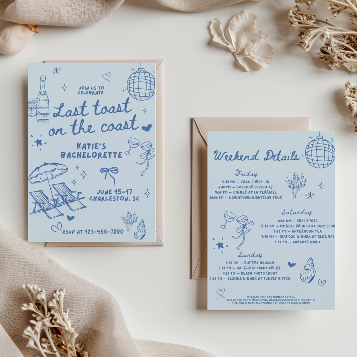 Last Toast on the Coast Bachelorette Party Invitation Template Coastal ...