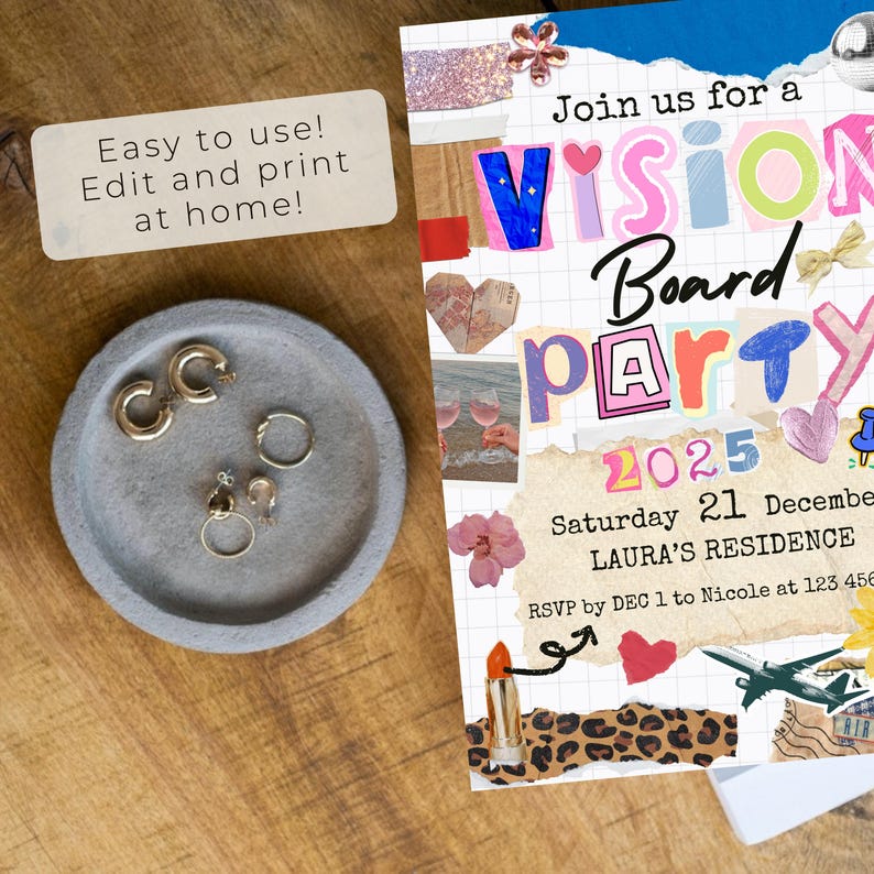 Vision Board Party Invite Girls Night Digital Invite Editable Template ...