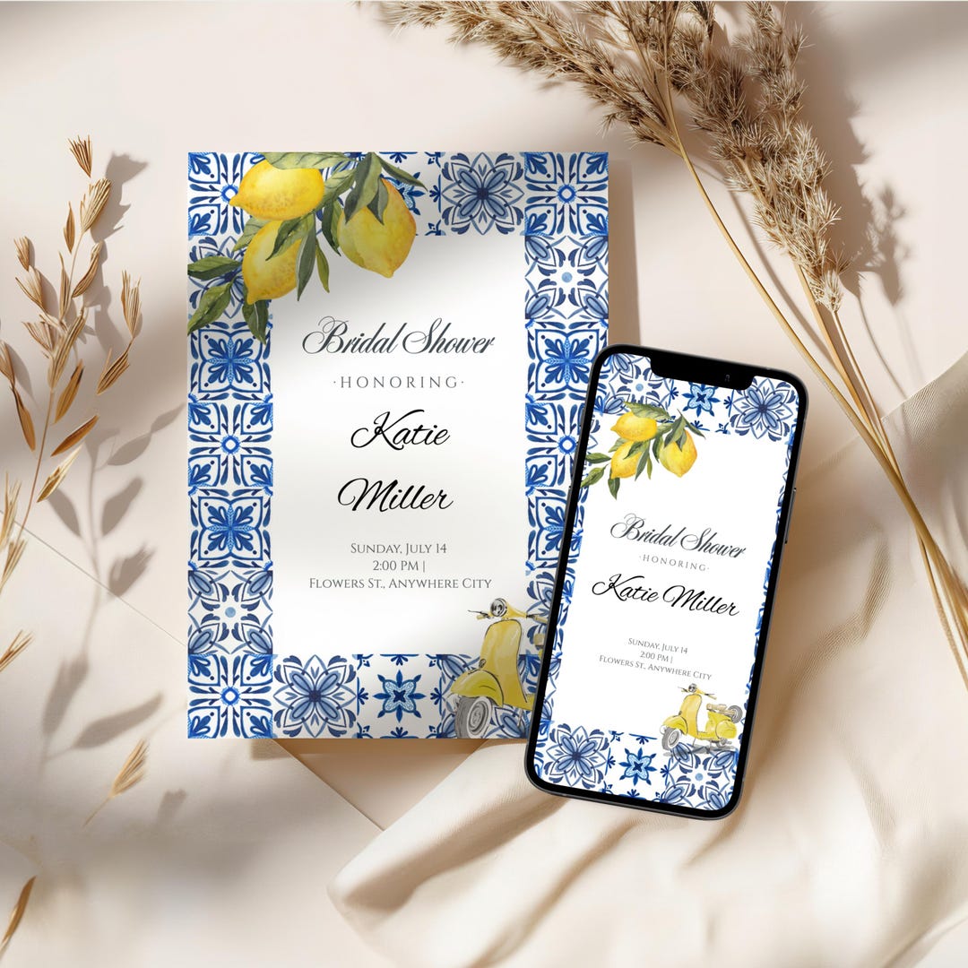 Mediterranean Bridal Shower Invitation Template Editable Limoncello ...