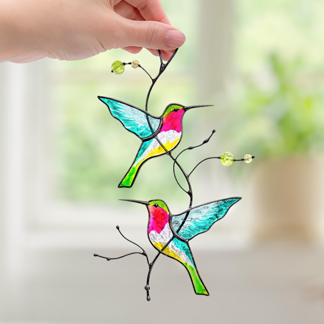 Stained Glass Hummingbird Suncatcher , Mothers Day Gift , Stained Glass ...