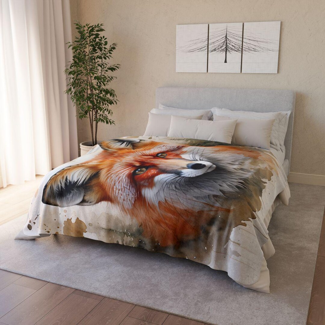 Watercolor Fox Fleece Sherpa Blanket, Cozy Home Decor, Gift for Animal ...