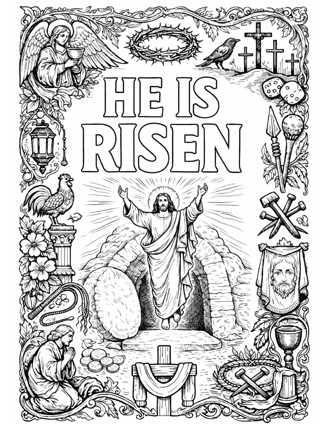 Resurrection of Jesus Coloring Page | He is Risen | Easter Activity - Etsy