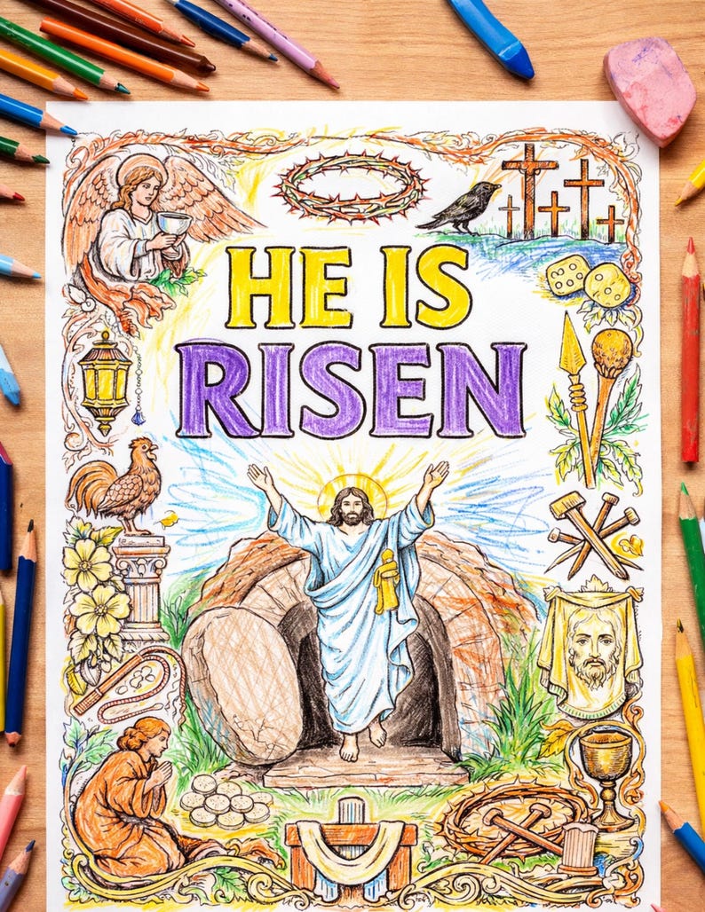 Resurrection of Jesus Coloring Page | He is Risen | Easter Activity - Etsy