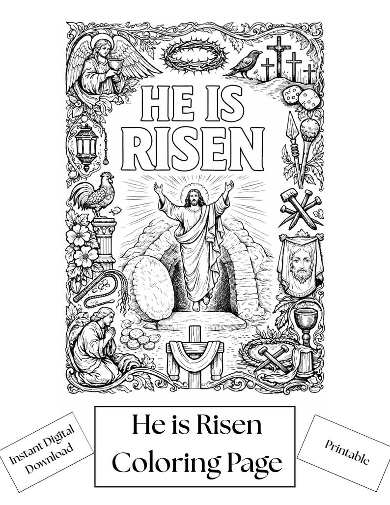 Resurrection of Jesus Coloring Page | He is Risen | Easter Activity - Etsy