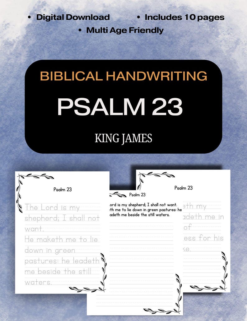 Psalm 23 Handwriting Practice Sheet | Scripture Copy Work for Christian ...