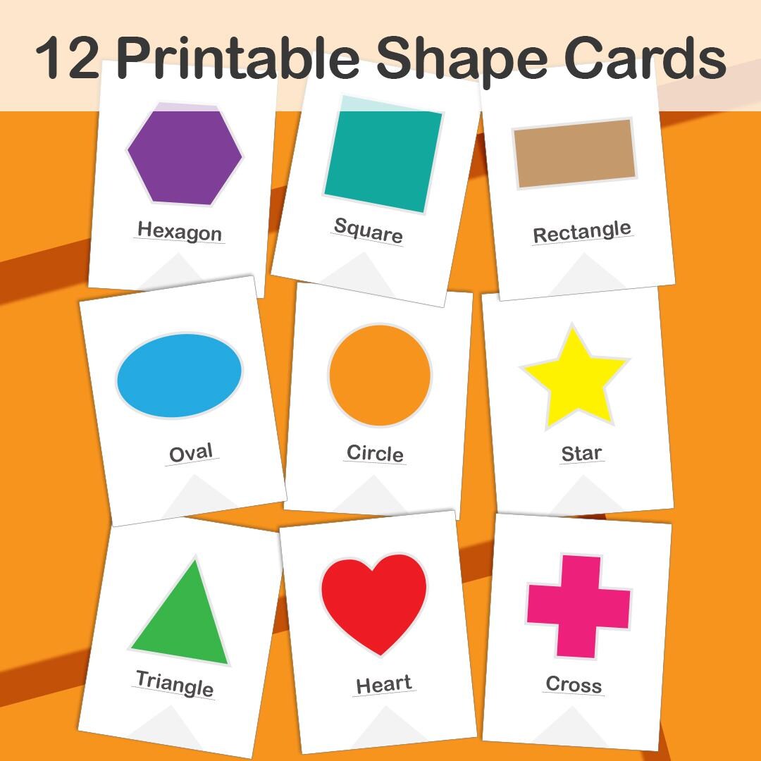 12 Shape Flash Cards, Geometric Shapes, Preschool, Homeschool ...