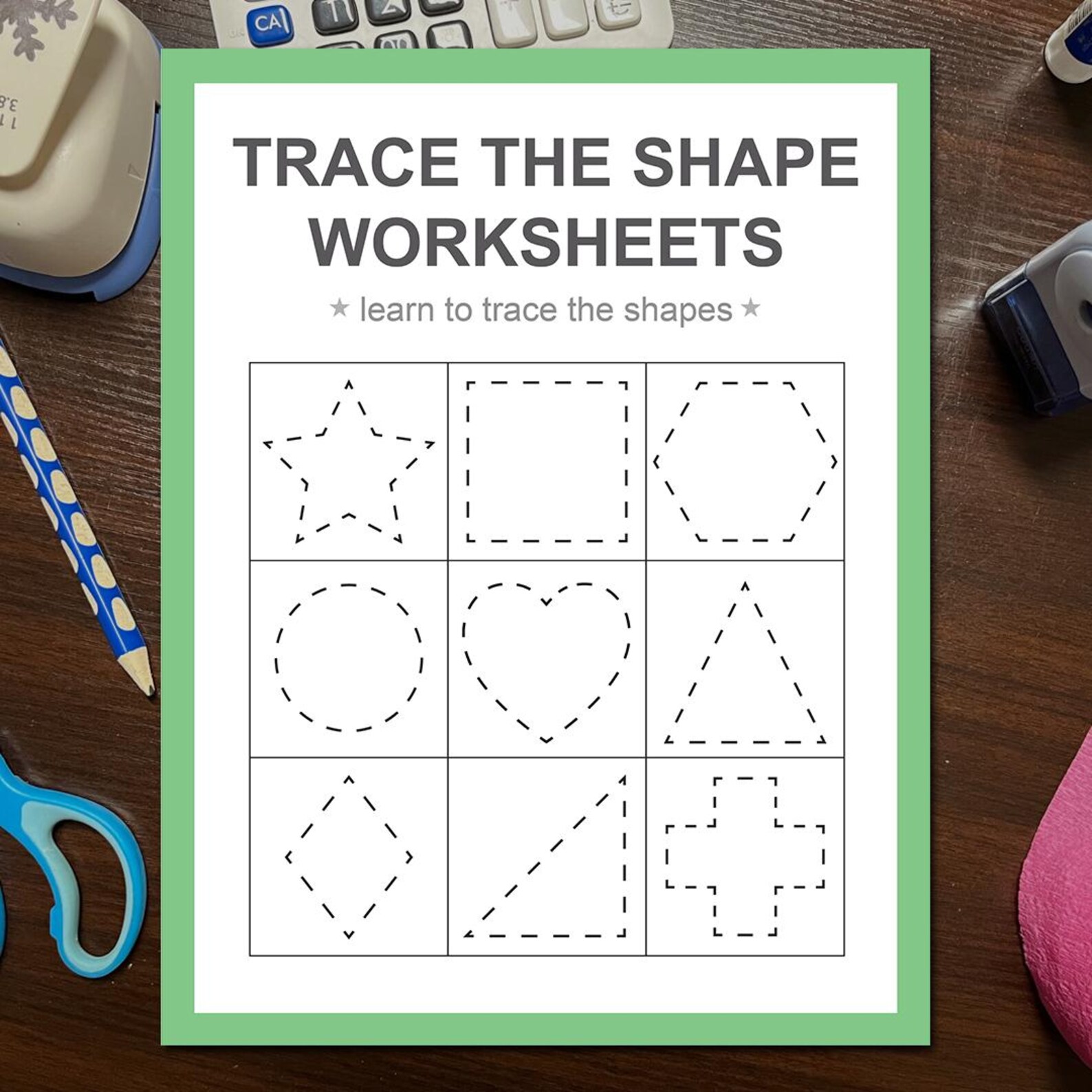 Basic Shapes Tracing Worksheet, Tracing Page Worksheet, Preschool ...