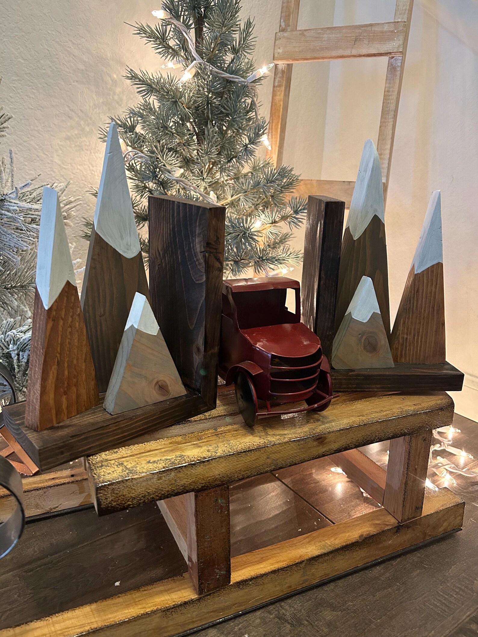 Wooden Mountain Bookends Holiday Winter Freestanding Finished Shapes ...