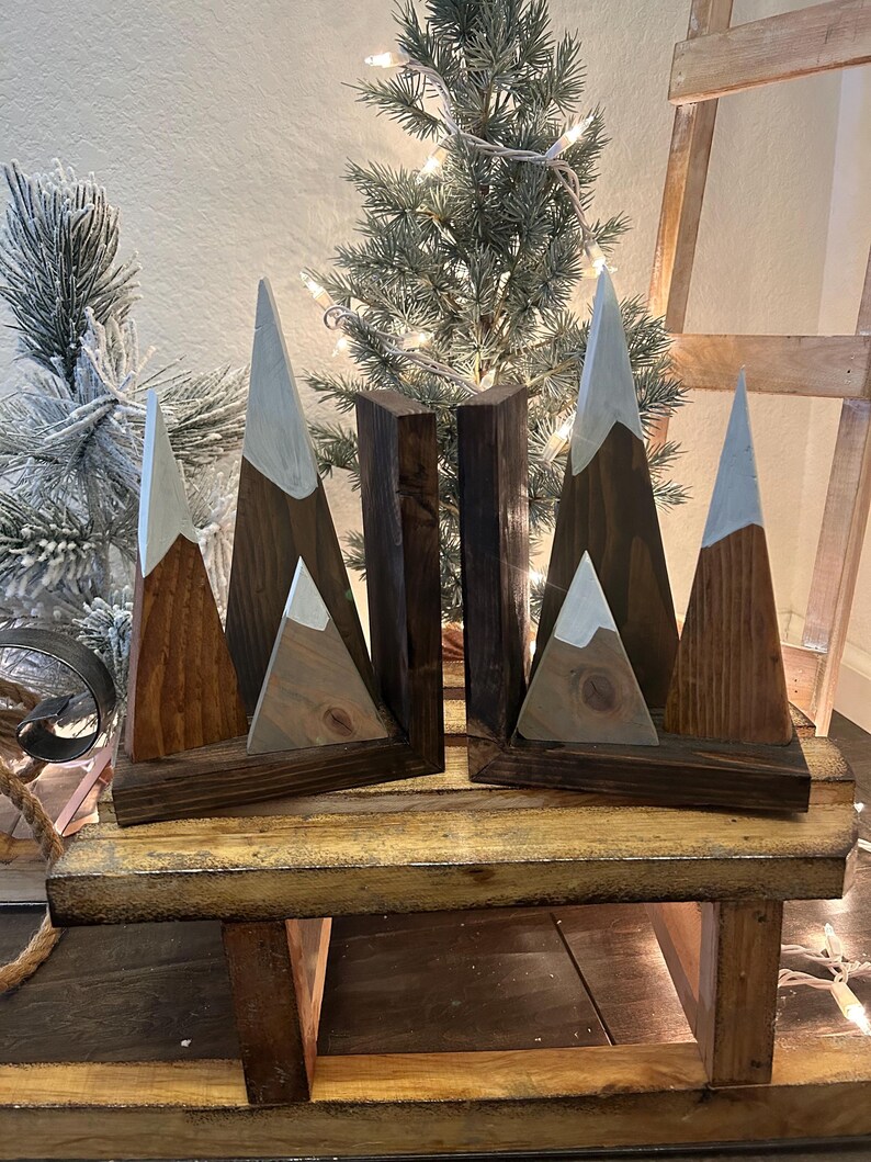 Wooden Mountain Bookends Holiday Winter Freestanding Finished Shapes ...