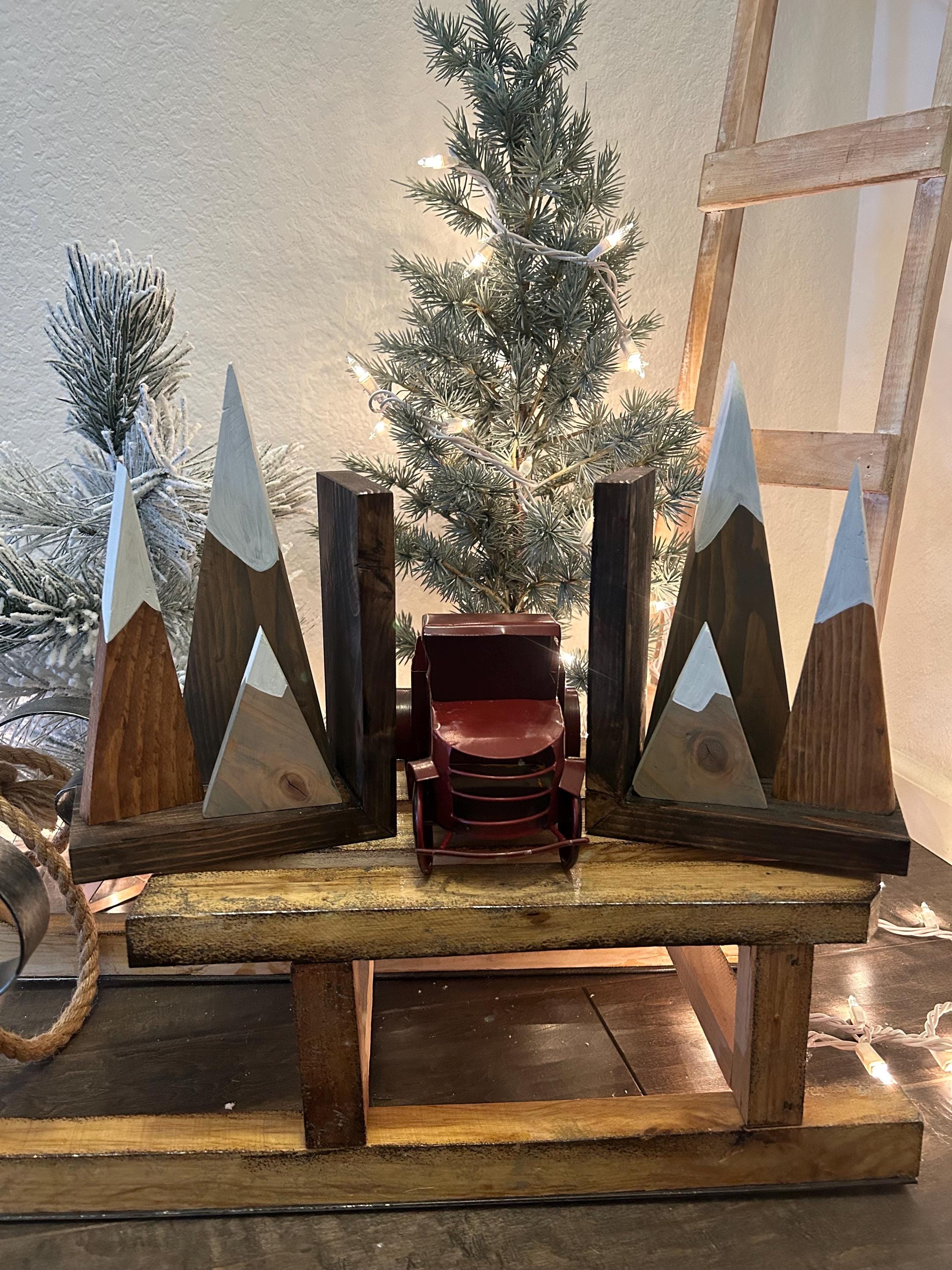 Wooden Mountain Bookends Holiday Winter Freestanding Finished Shapes ...