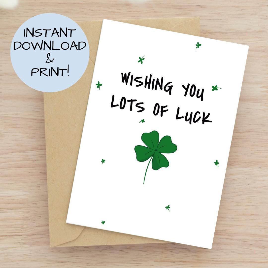 Lots of Luck Card, Good Luck Card, Four Leaf Clover Card, Wishing You ...