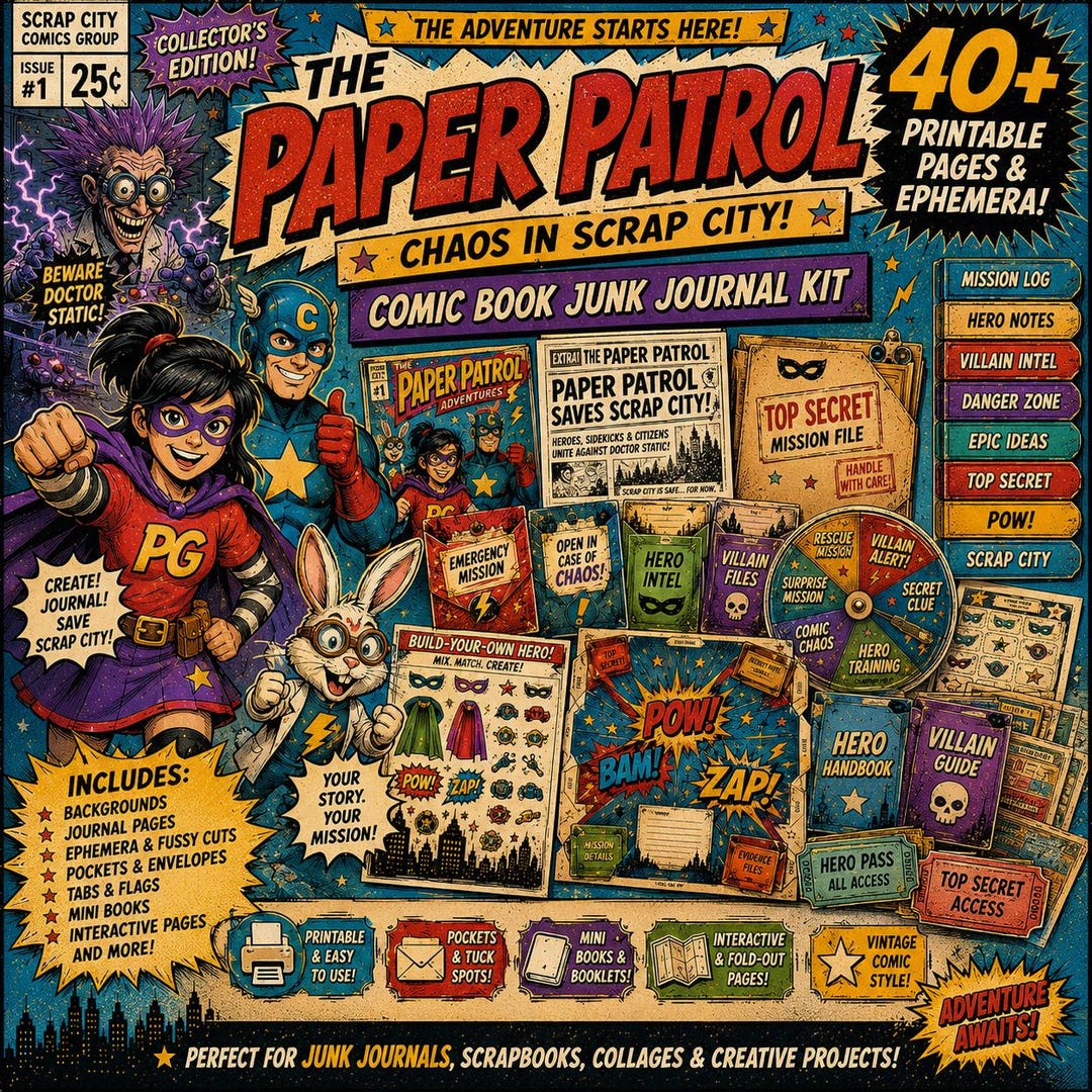 Comic Book Junk Journal Kit Printable | Superhero Ephemera, Vintage ...