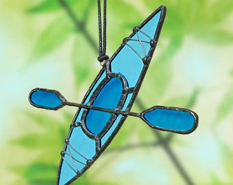 Canoe by a River Fall Landscape, Stained Glass Mosaic Hybrid Panel for ...