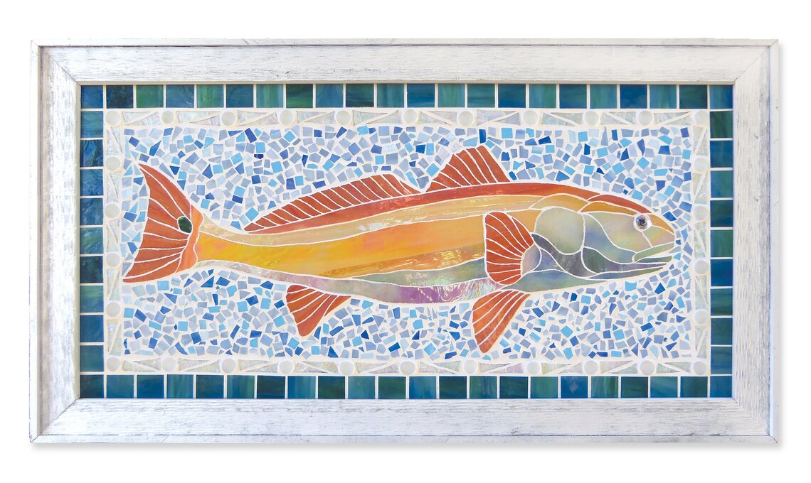 Red Fish Stained Glass Mosaic Wall Panel - Etsy