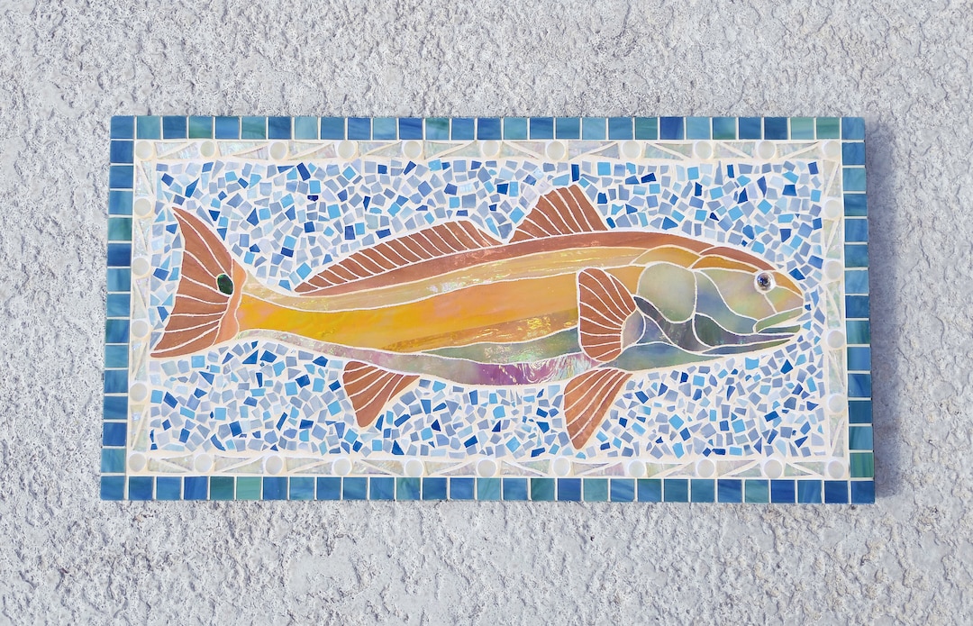 Red Fish Stained Glass Mosaic Wall Panel - Etsy
