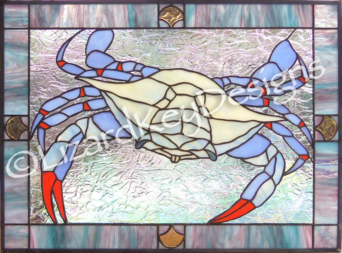 Stained Glass Blue Crab Window - Etsy
