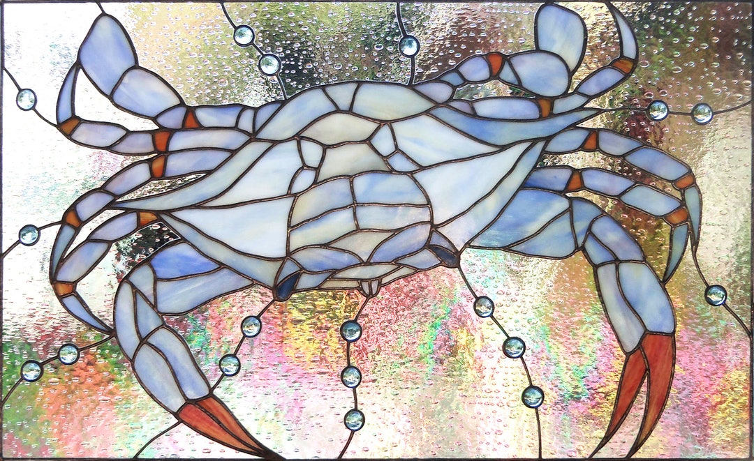 Stained Glass Blue Crab Window - Etsy