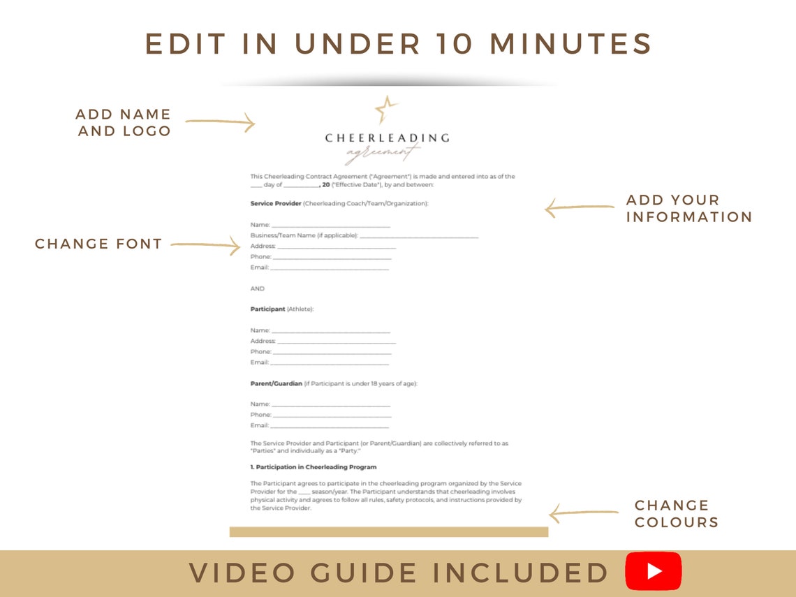 Professional Cheerleading Form, Cheerleading Coaching Contract ...