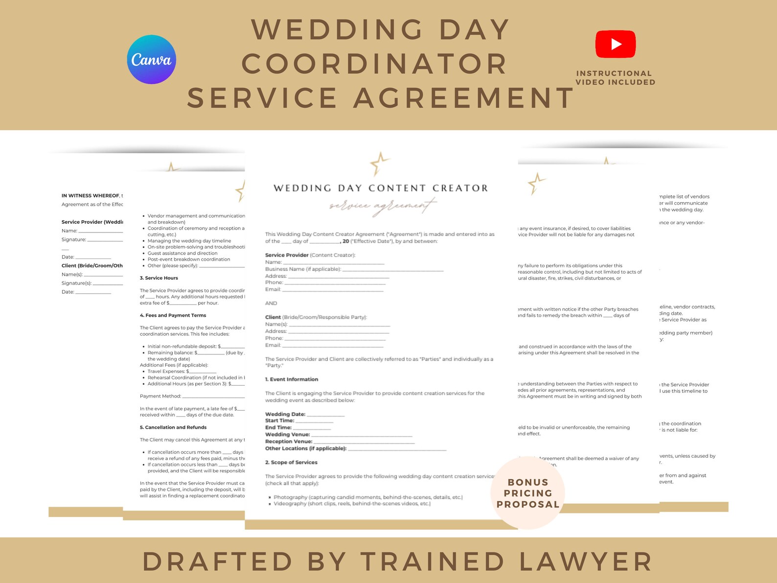 Professional Wedding Day Content Creator Agreement, Content Creator ...